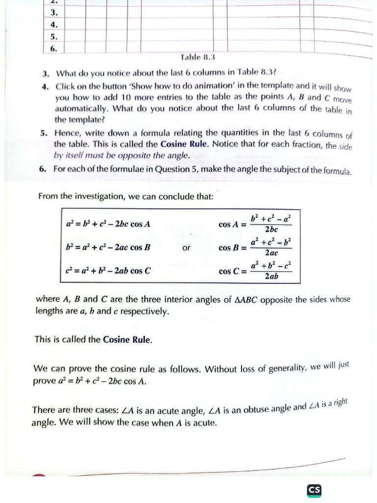 Cosine Rule | PDF