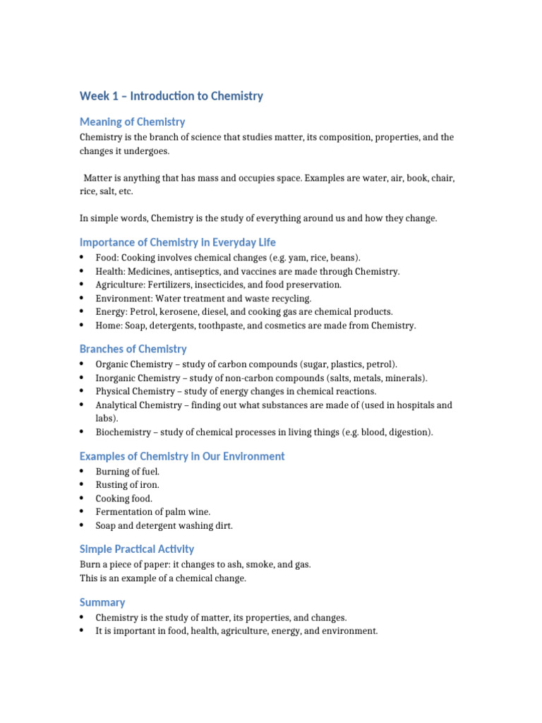 Week 1 Introduction To Chemistry | PDF