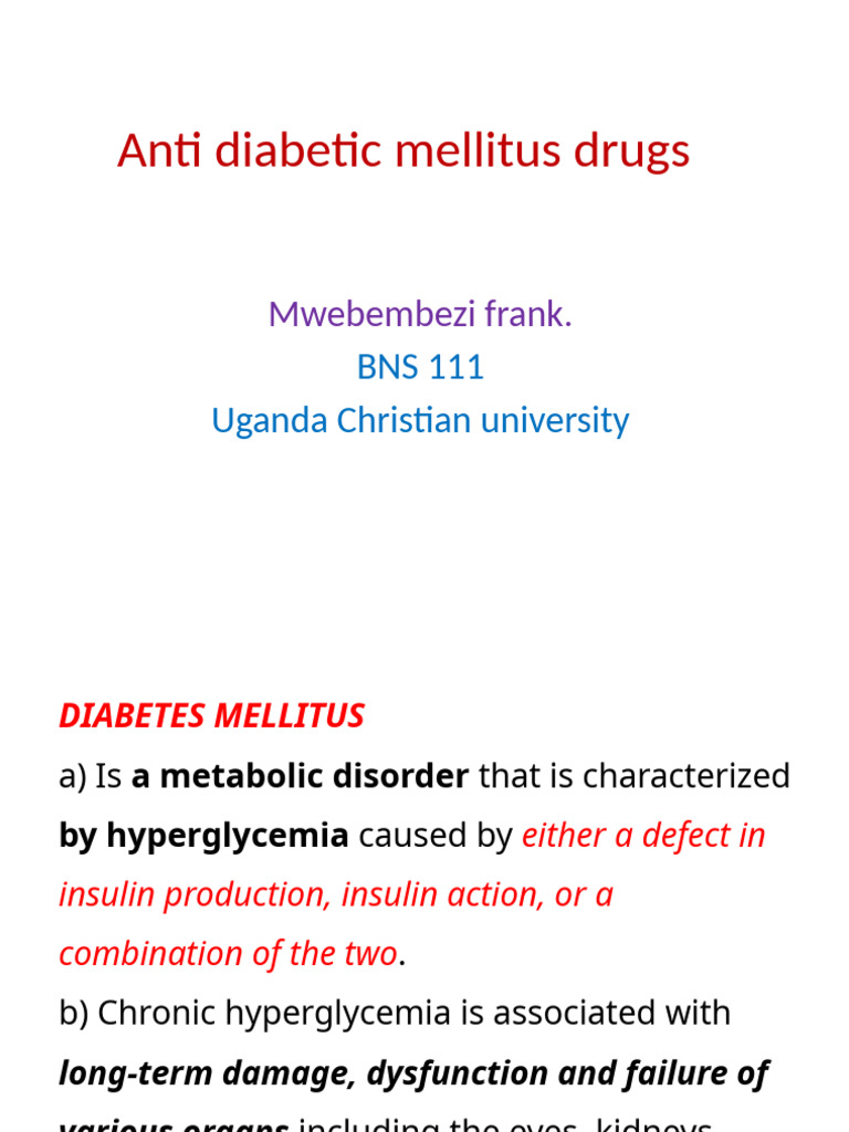 Anti-Diabetic Medications Overview | PDF | Diabetes | Insulin