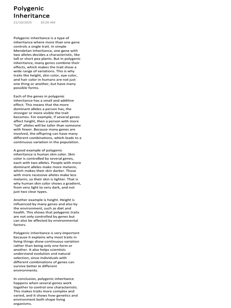 Polygenic Inheritance | PDF