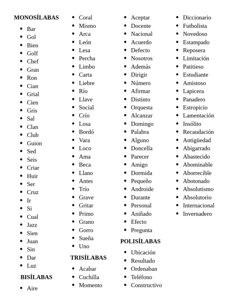 Monosílabas, Bisílabas, Etc | PDF