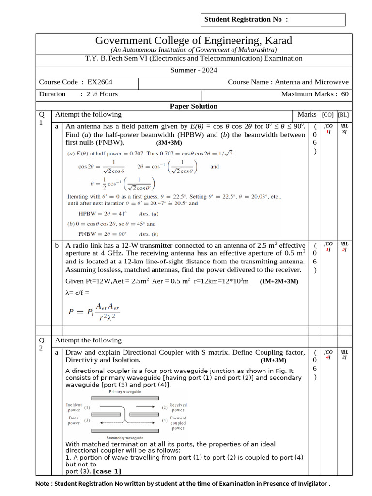 A&M 2024 ESE - QP - Solution | PDF | Antenna (Radio) | Quantum Tunnelling