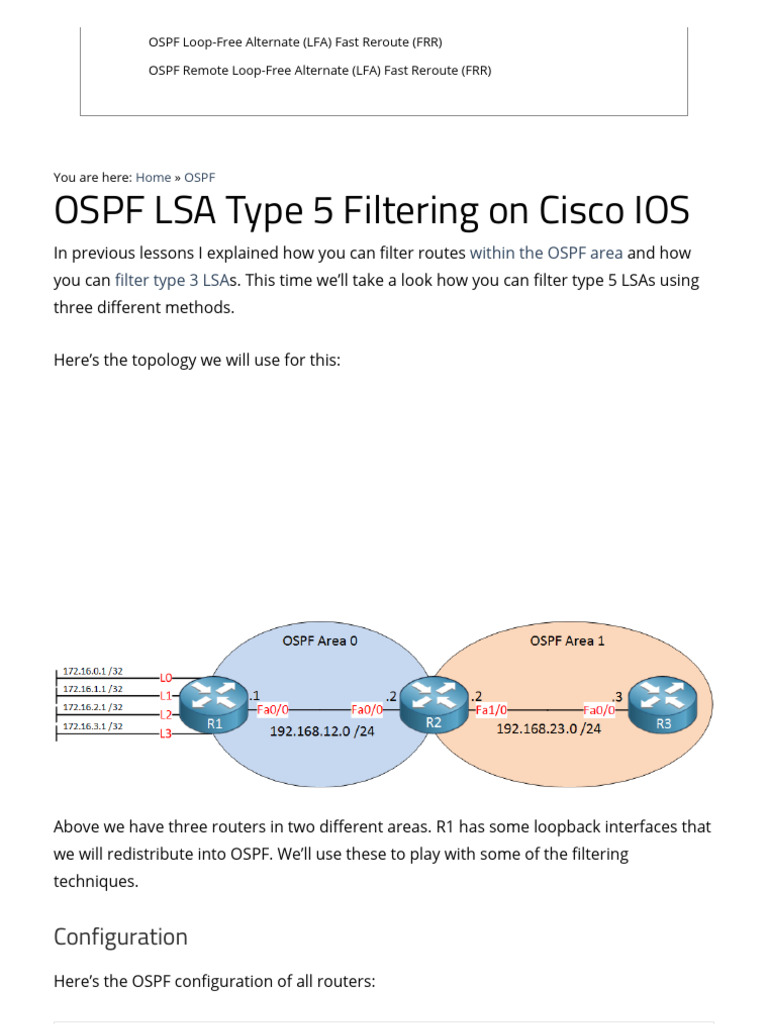 OSPF LSA Type 5 Filtering On Cisco IOS | PDF | Router (Computing ...