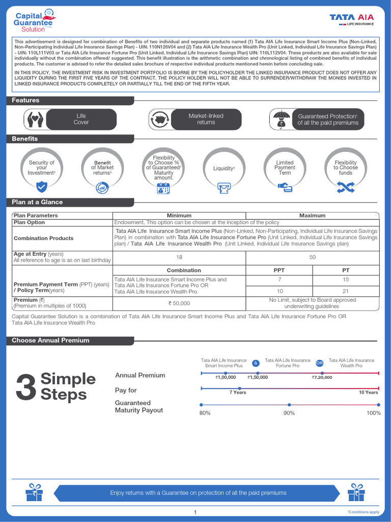 Tata AIA Capital Guarantee Plan Overview | PDF | Life Insurance | Insurance