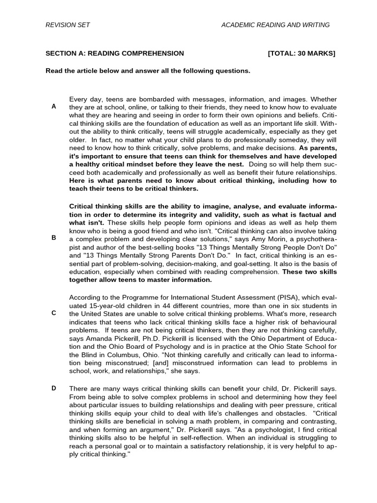 Teaching Teens Critical Thinking Skills | PDF | Critical Thinking | Thought