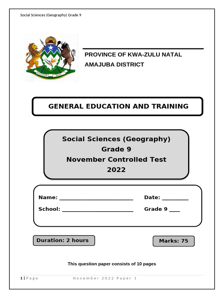 Grade 9 Geography Test Paper 2022 | PDF | Erosion | Soil