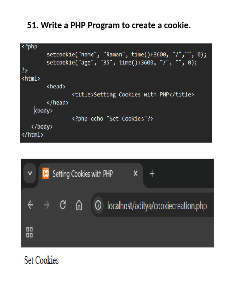 Write A PHP Program To Create A Cookie | PDF