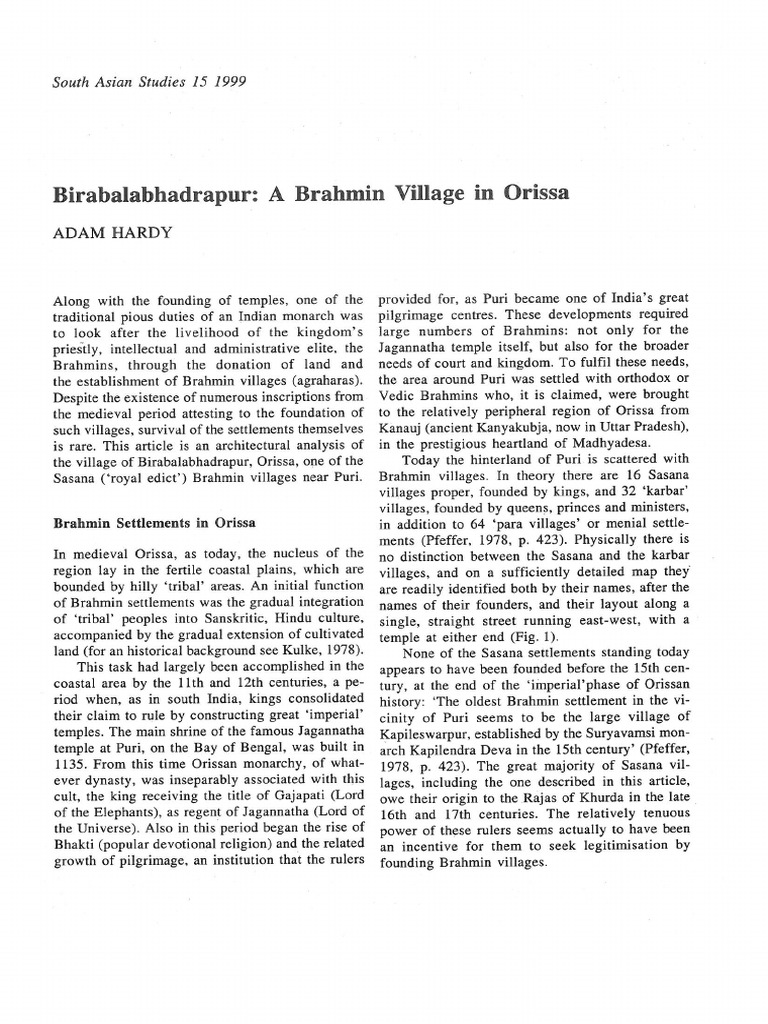 Birabalabhadrapur - A Brahmin Village in Orissa | PDF