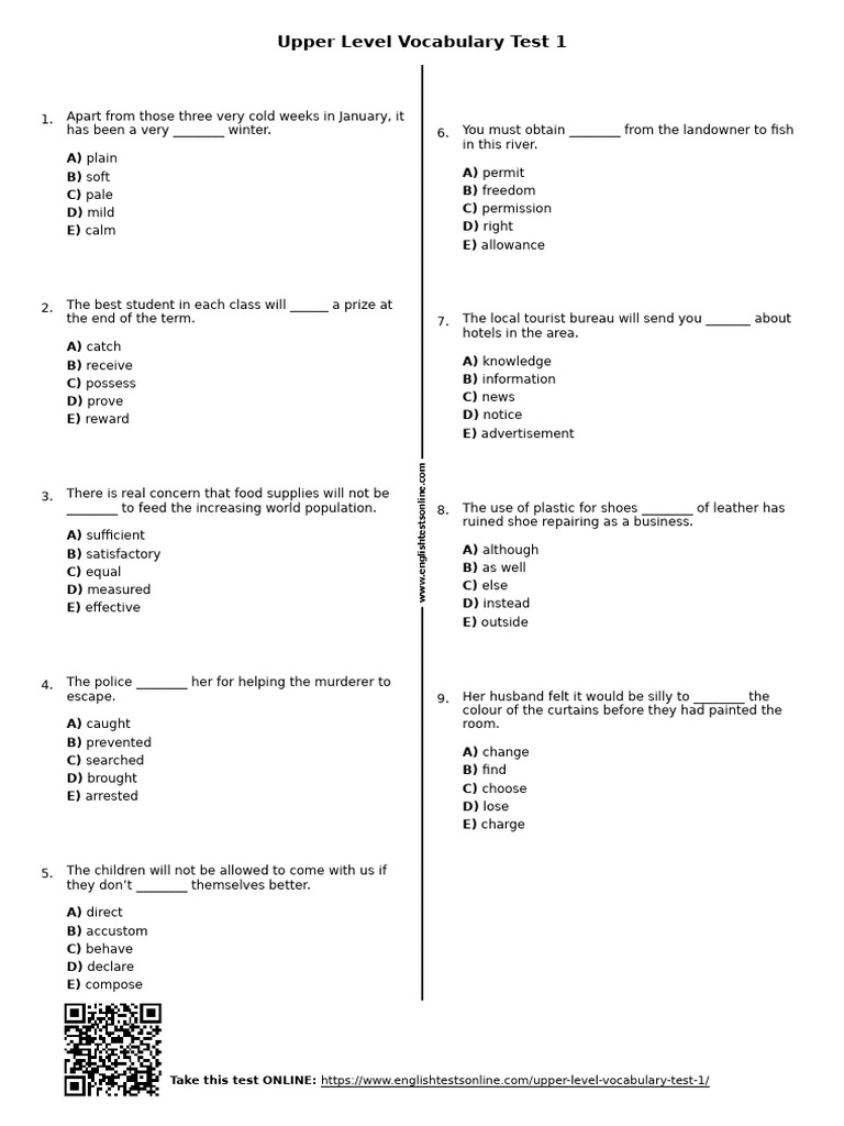 Upper Level Vocabulary Test 1 | PDF