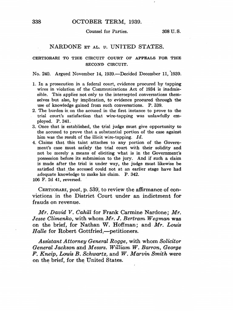 Nardone Vs EEUU Corte Suprema en Ingles PDF | PDF | Trials | Appeal