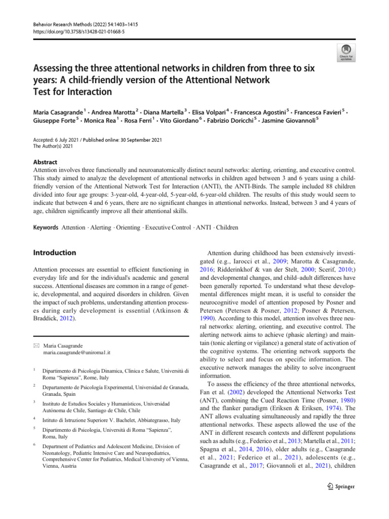 Assessing The Three Attentional Networks in Children From Three To Six ...