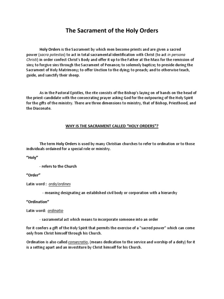 The Sacrament of The Holy Orders | PDF | Bishop | Eucharist