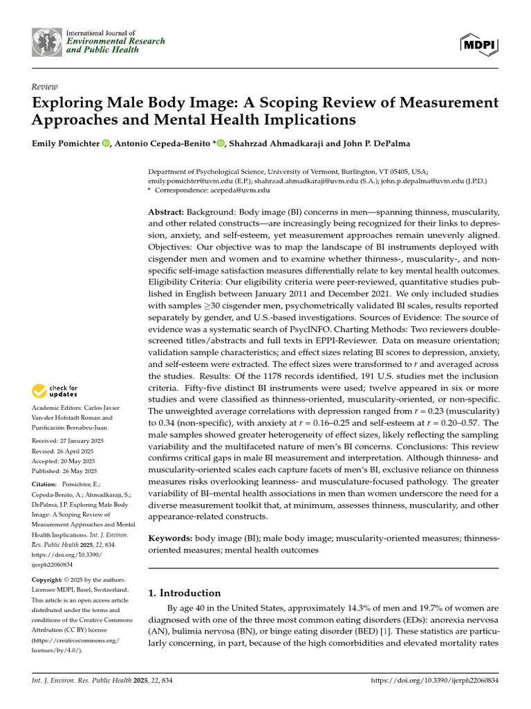 Male Body Image: Measurement & Mental Health | PDF | Body Image ...