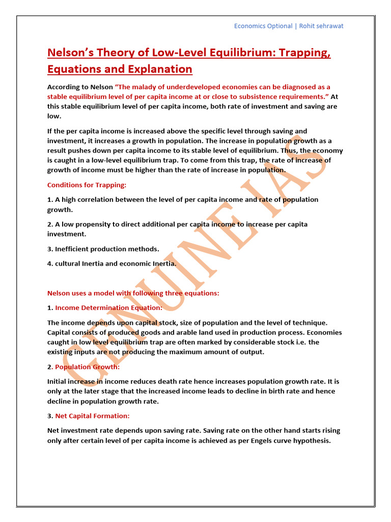 Nelson's Low-Level Equilibrium Trap Explained | PDF | Economic Growth ...