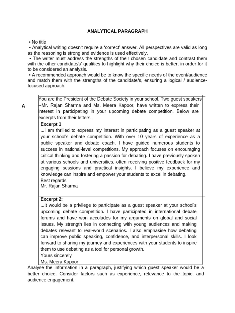 Analytical Paragraph - Questions | PDF | Critical Thinking | Public ...