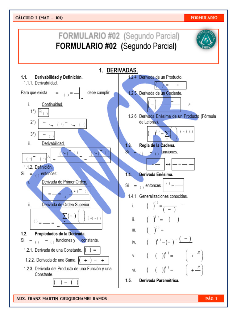 Mat101 2P Formulario | PDF | Derivado | Objetos matemáticos