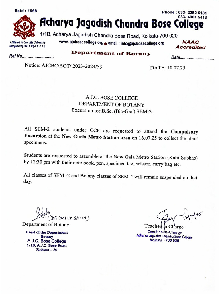 87botany Excursion Notice For Sem 2 | PDF