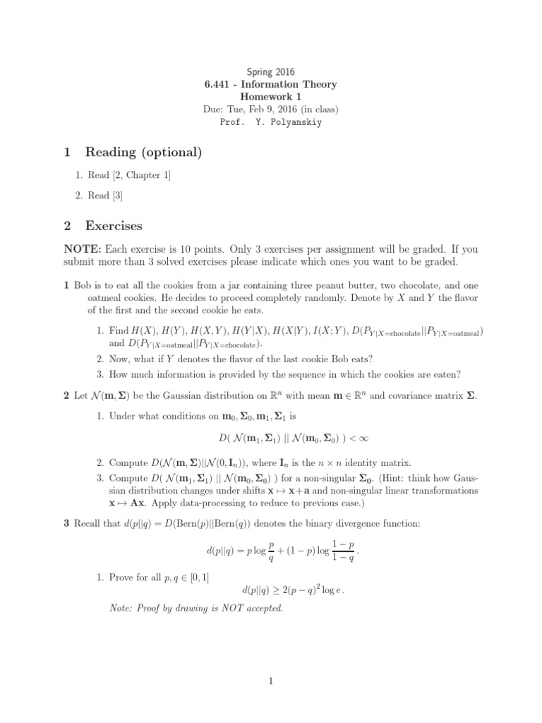 Information Theory Homework 1 - Spring 2016 | PDF | Probability ...