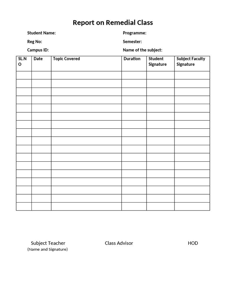 Remedial Class Format Report | PDF