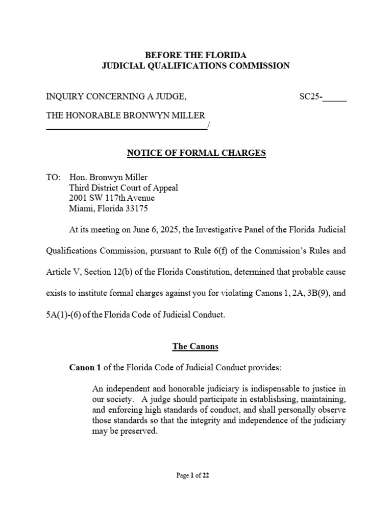 Formal Charges Against Judge Bronwyn Miller | PDF | District Attorney ...