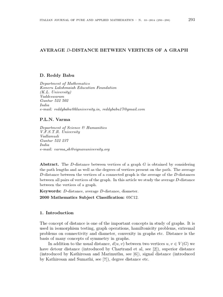 Ave D Dist BTWN Veryices | PDF | Vertex (Graph Theory) | Graph Theory