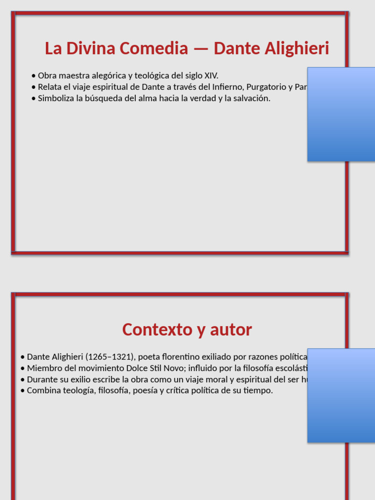 Presentacion La Divina Comedia Dante Alighieri | PDF | Divina Comedia | Creencia religiosa y ...