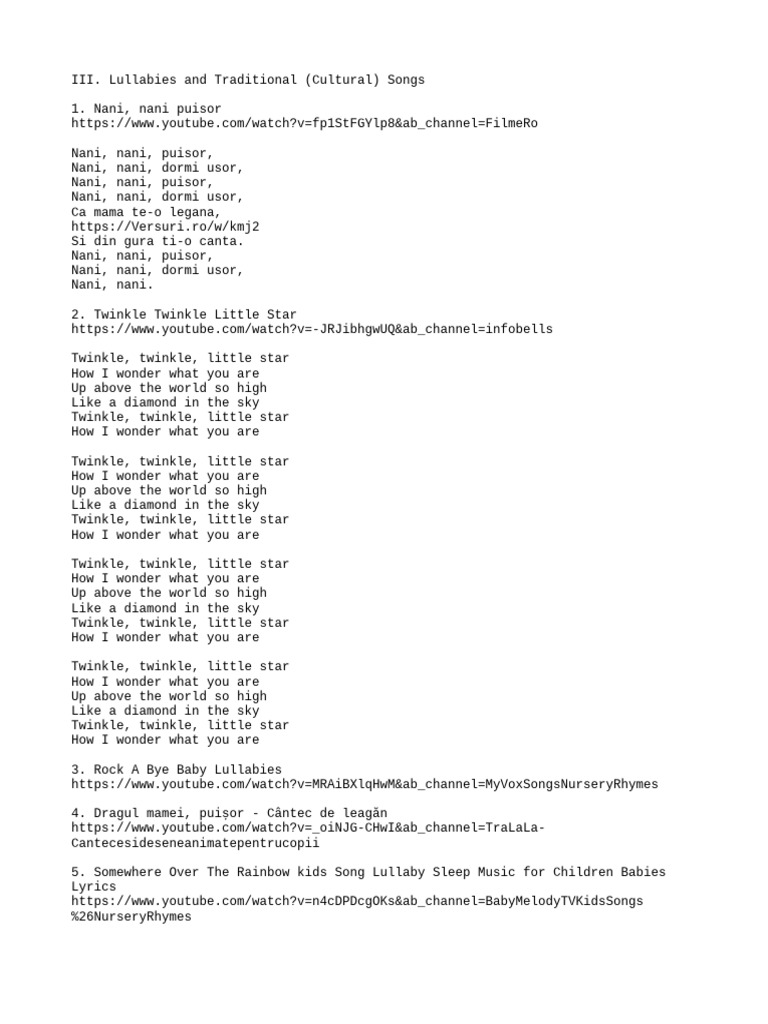 III. Lullabies and Traditional (Cultural) Songs | PDF