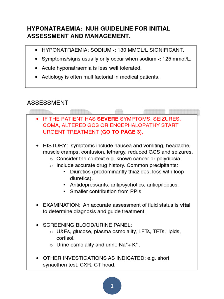 Hyponatraemia Management Guidelines | PDF | Saline (Medicine) | Medical ...