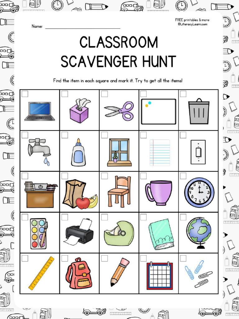 Classroom Scavenger Hunt LiteracyLearn | PDF
