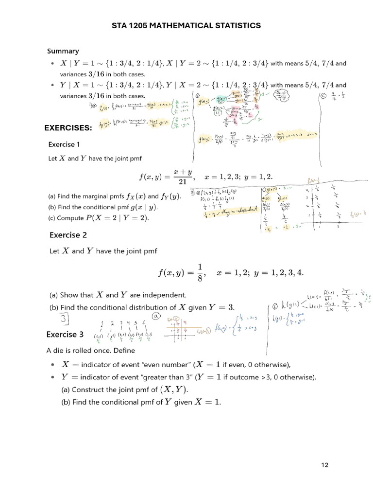 STA 1205 Mathematical Statistics Exercises | PDF