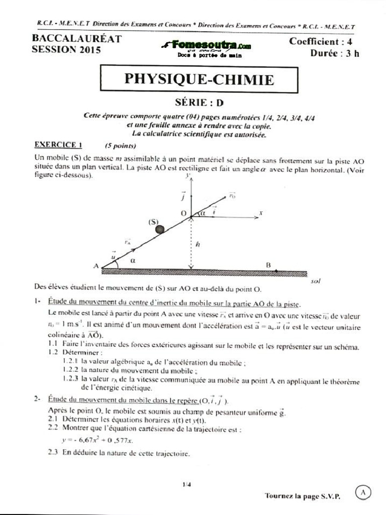 Bac D 2015 Physique Chimie | PDF