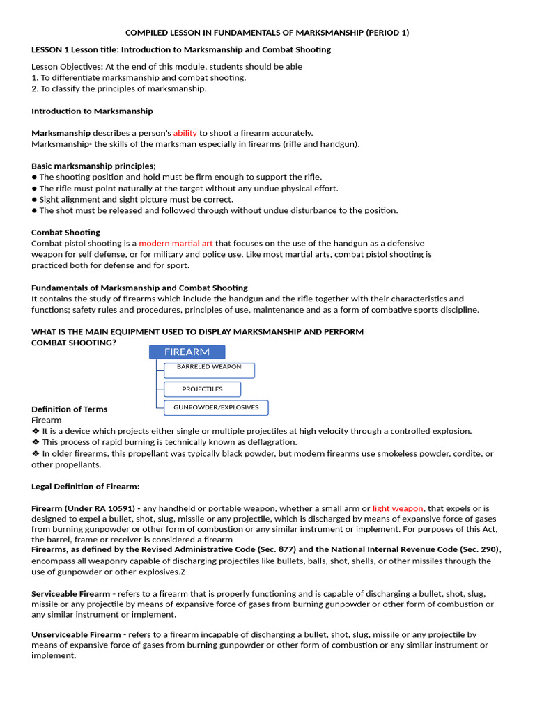 Compiled Lesson in Fundamentals of Marksmanship Period 1 2 | PDF ...