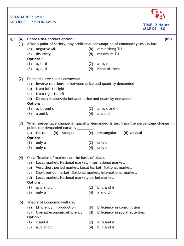 SYJC Economics Exam Questions and Concepts | PDF | Demand | Supply ...