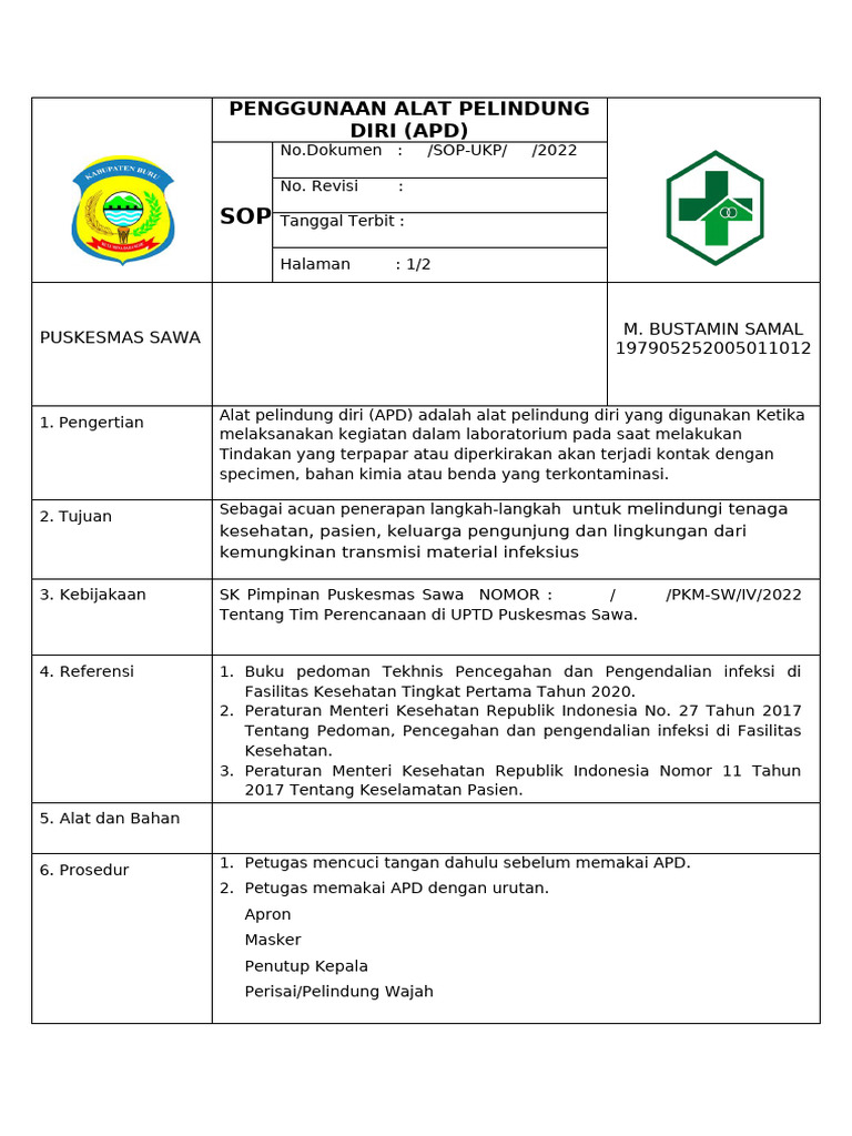 Sop Penggunaan Apd | PDF