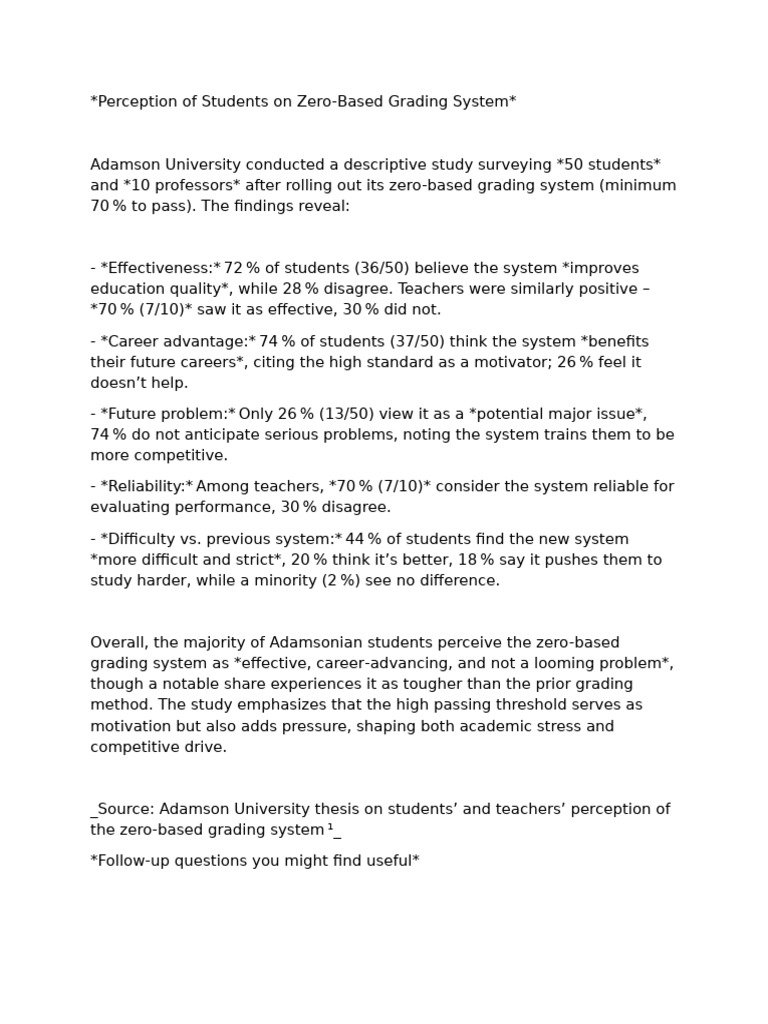 Perception of Students On Zero Based Grading System | PDF