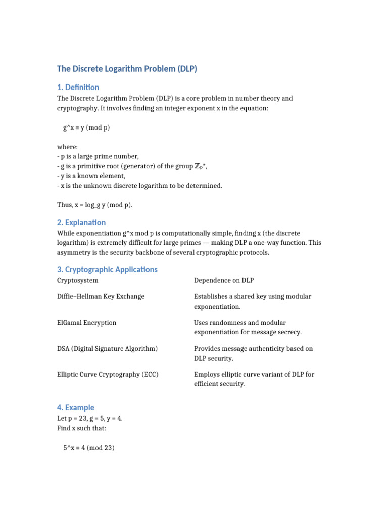 Discrete Logarithm Problem DLP | PDF | Cryptography | Applied Mathematics