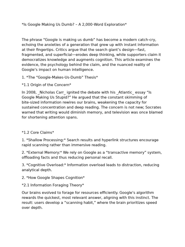 Is Google Making Us Dumb | PDF | Memory | Cognition