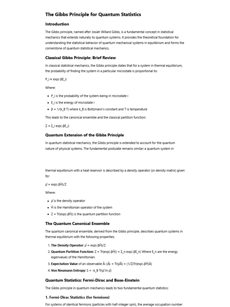 Gibbs Principle in Quantum Statistics | PDF | Statistical Mechanics ...