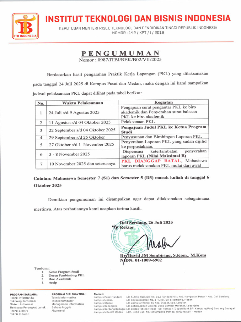 0987 Pengumuman Timeline PKL 2025 2026 | PDF