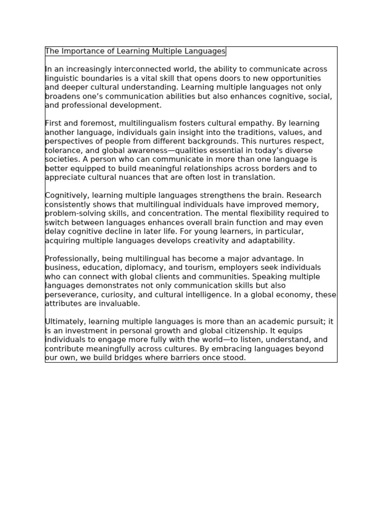 The Importance of Learning Multiple Languages | PDF