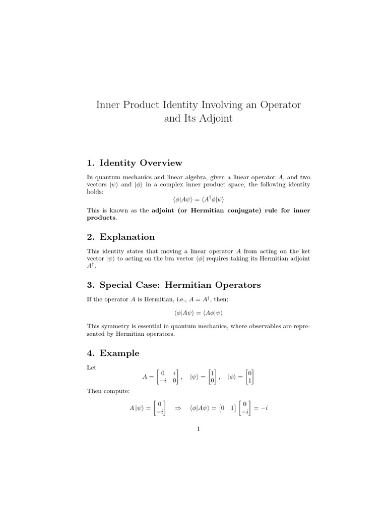 Inner Product Identity Involving An Operator and Its Adjoint | PDF