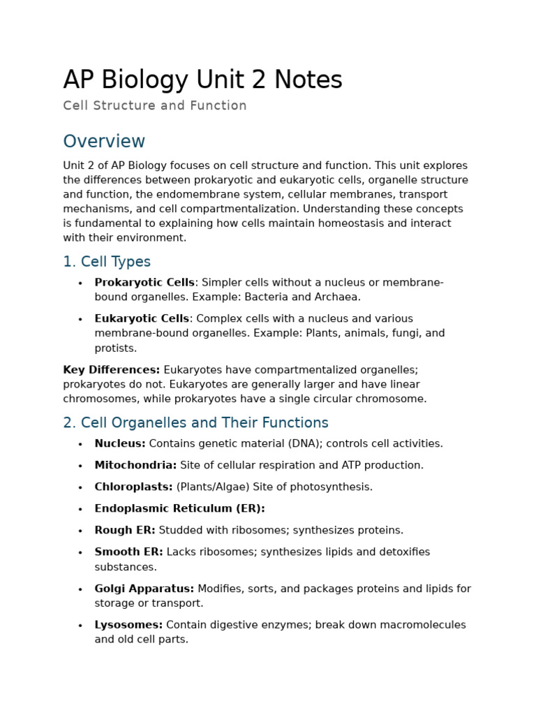 AP Biology Unit 2 Notes | PDF | Cell (Biology) | Cell Membrane