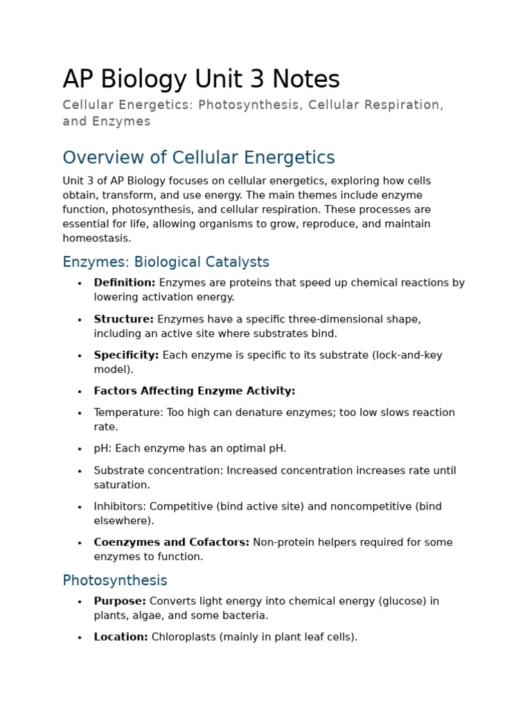 AP Biology Unit 3: Cellular Energetics | PDF | Cellular Respiration ...