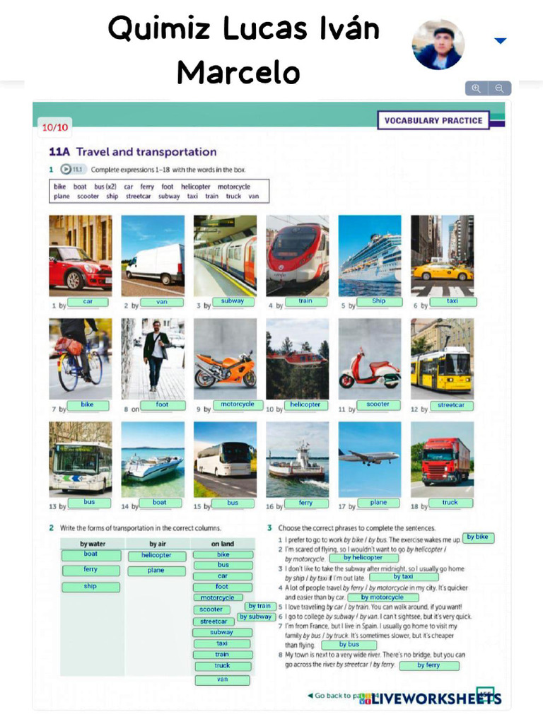 Transportation Vocabulary Practice Guide | PDF | Wheeled Vehicles ...