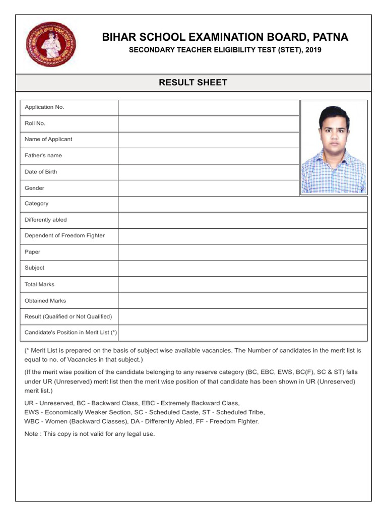 Bihar School Examination Board, Patna: Result Sheet | PDF