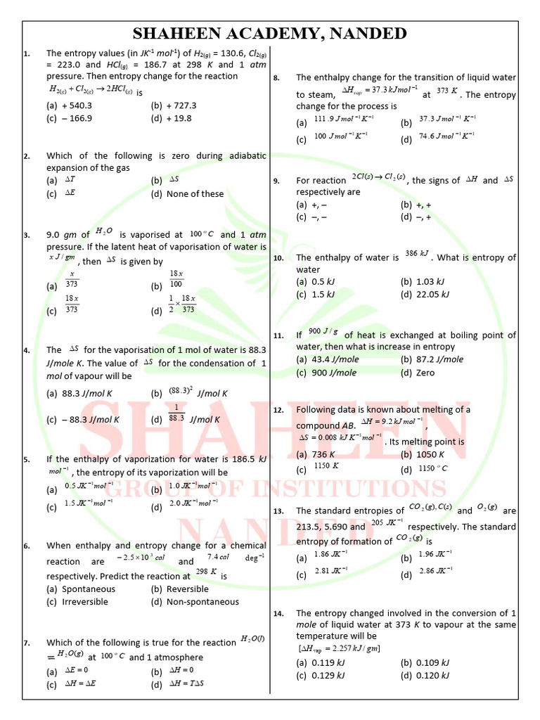 Thermodynamics Questions and Answers | PDF | Quantity | Thermodynamics