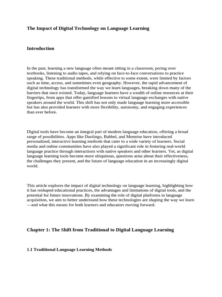 The Impact of Digital Technology On Language Learning | PDF | Learning ...