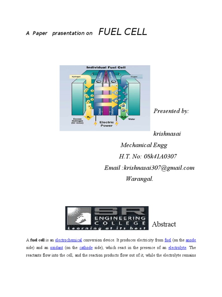 A Paper Prasentation On FUEL CELL1 | PDF | Fuel Cell | Proton Exchange ...