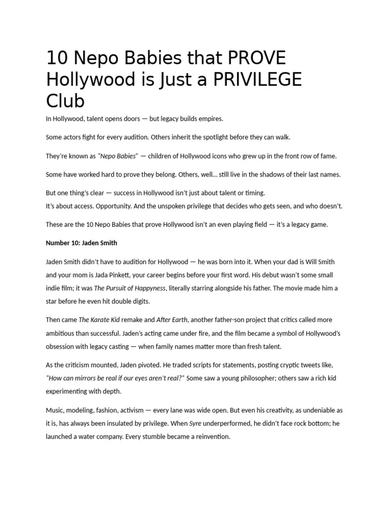 10 Nepo Babies That PROVE Hollywood Is Just A PRIVILEGE Club | PDF ...
