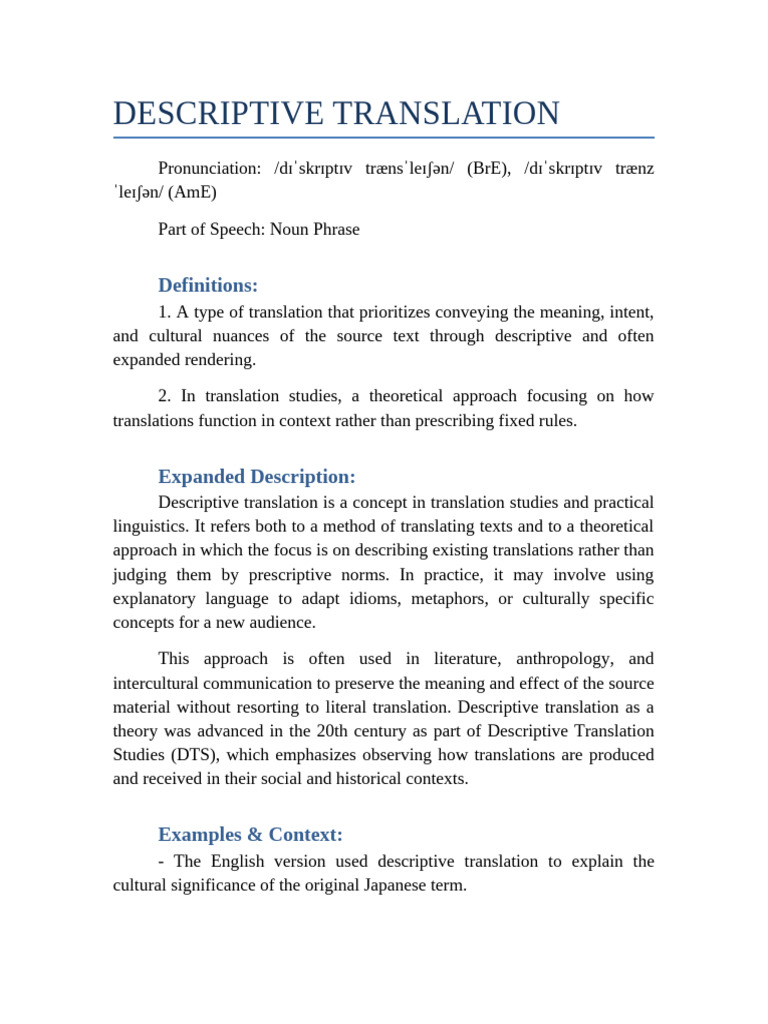 Understanding Descriptive Translation | PDF | Translations | Liberal ...